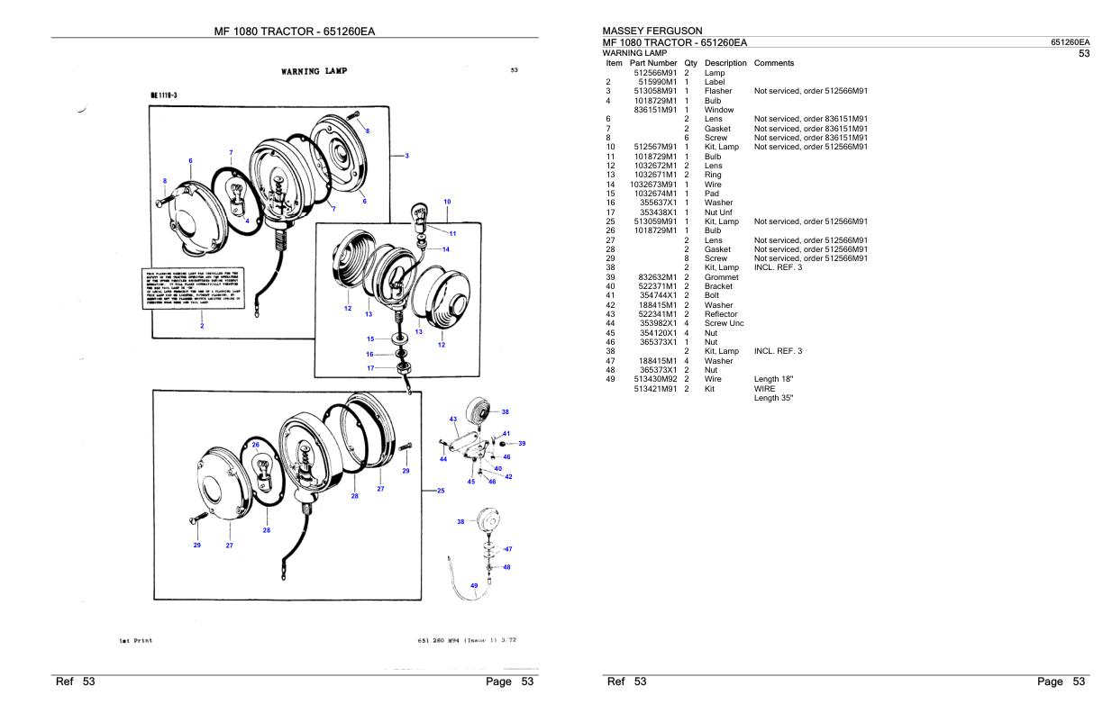 Massey Ferguson MF 1080 Tractor Parts Catalog 651260EA