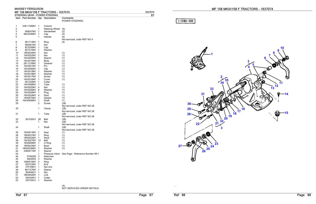 Massey Ferguson MF 158 MKIII 158 F Tractor Parts Catalog 1637074