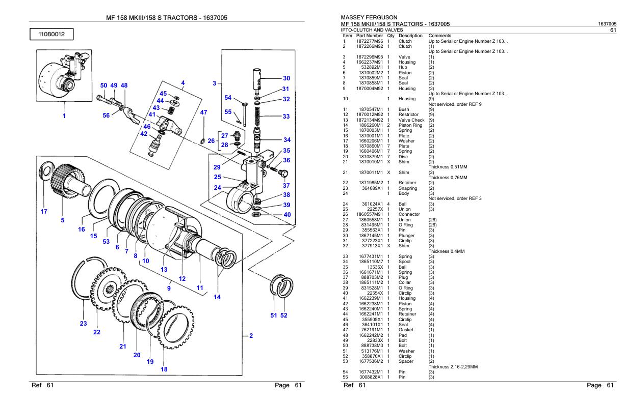 Massey Ferguson MF 158 MKIII 158 S Tractor Parts Catalog 1637005