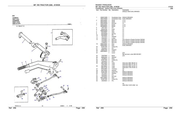 Massey Ferguson MF 165 Tractor Parts Catalog 819536
