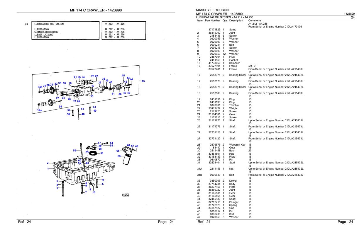 Massey Ferguson MF 174 C Crawler Parts Catalog 1423890