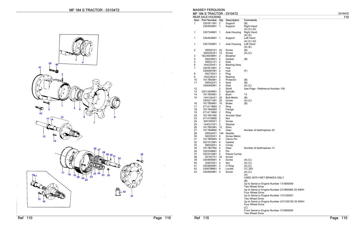 Massey Ferguson MF 184 S Tractor Parts Catalog 3310472