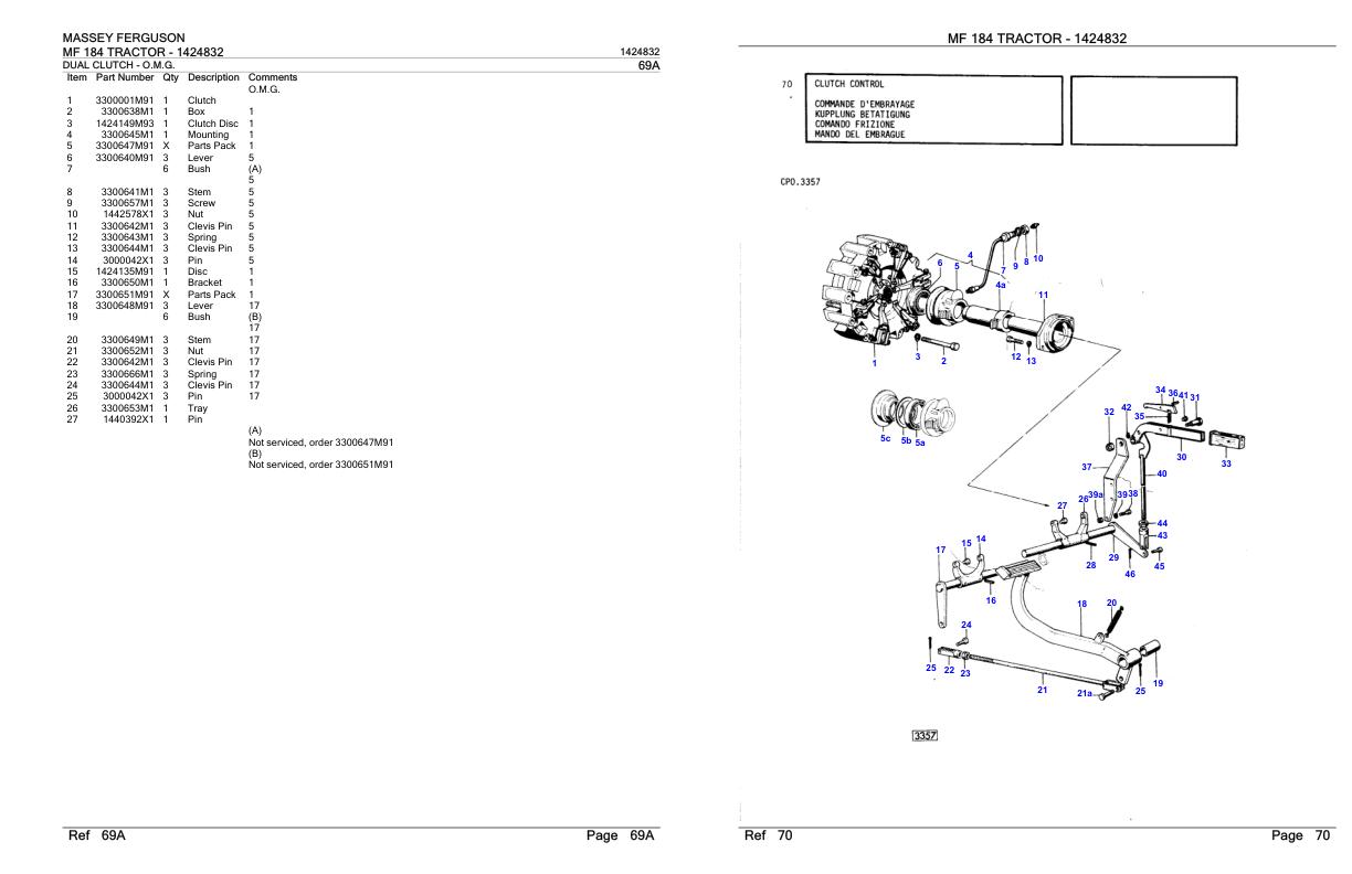Massey Ferguson MF 184 Tractor Parts Catalog 1424832