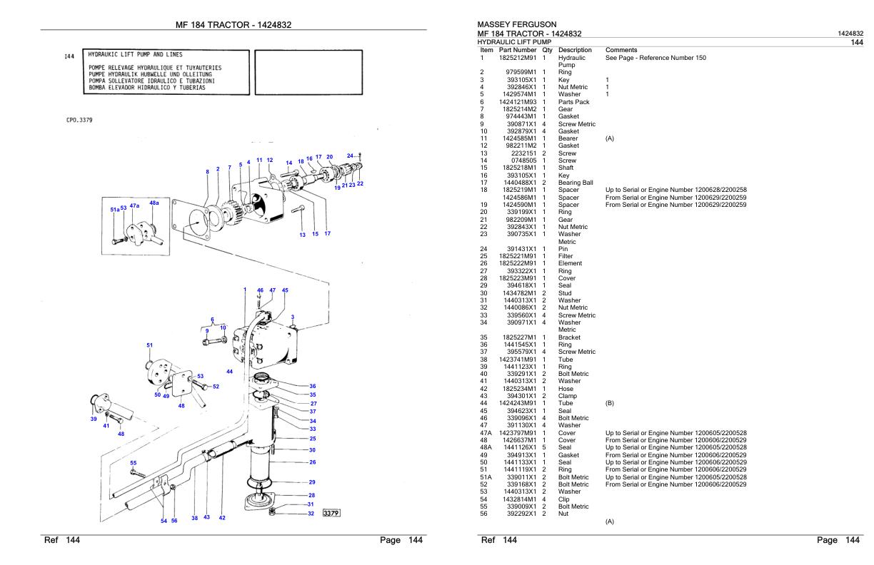 Massey Ferguson MF 184 Tractor Parts Catalog 1424832