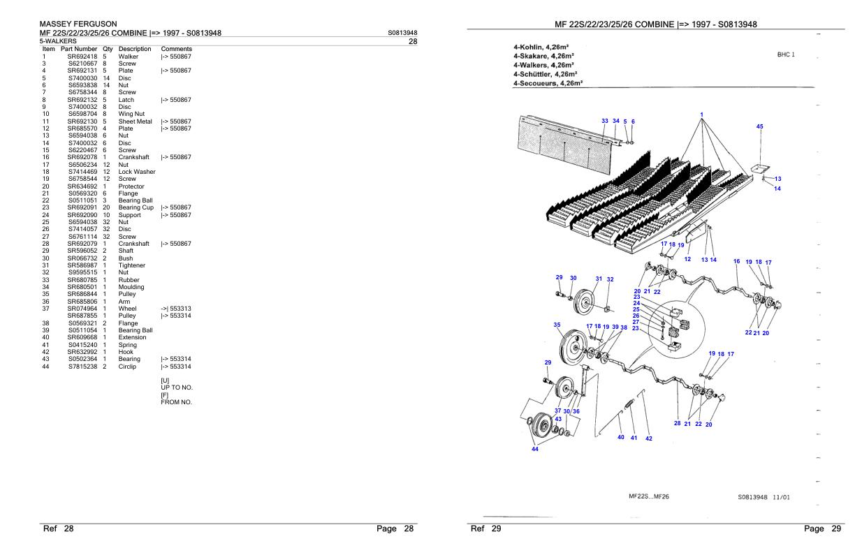 Massey Ferguson MF 22S 22 23 25 26 Combine 1997 Parts Catalog S0813948
