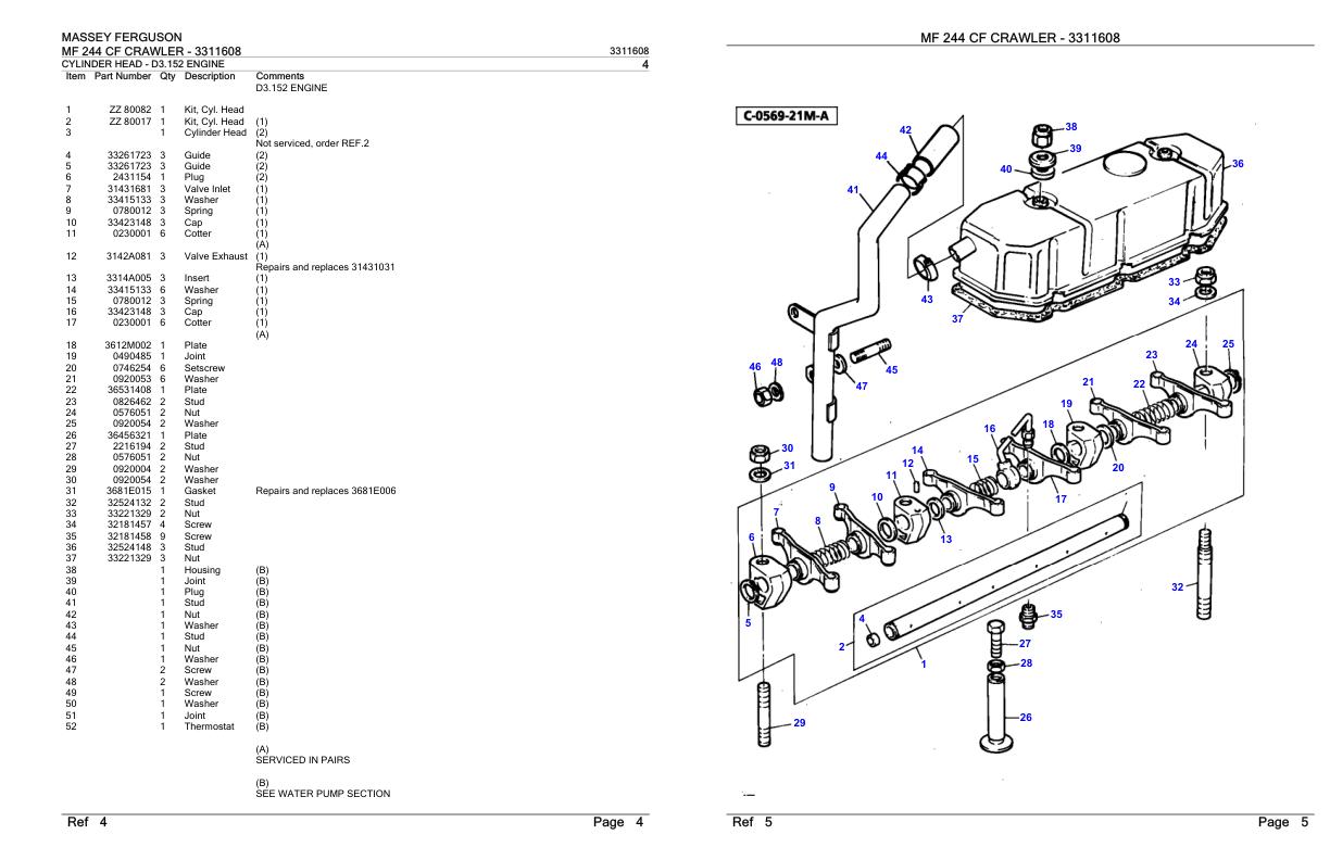Massey Ferguson MF 244 CF Crawler Parts Catalog 3311608