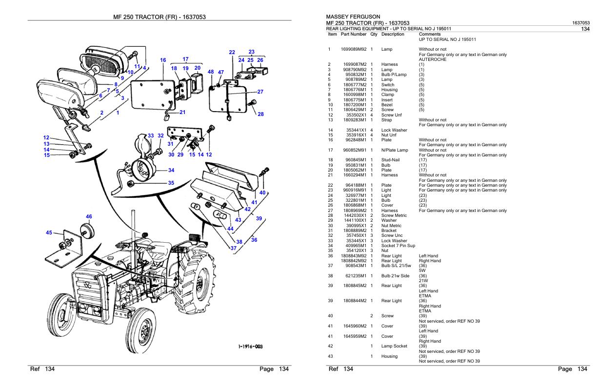 Massey Ferguson MF 250 Tractor Parts Catalog 1637053