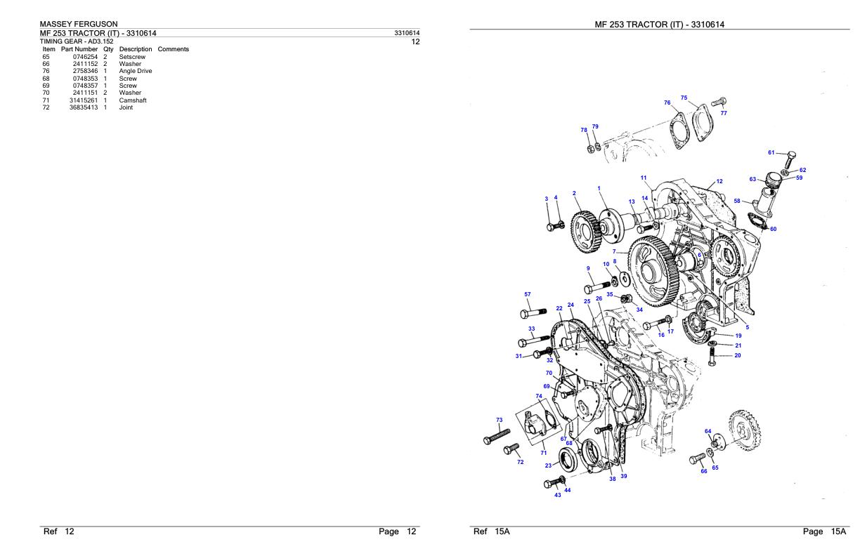Massey Ferguson MF 253 Tractor Parts Catalog 3310614