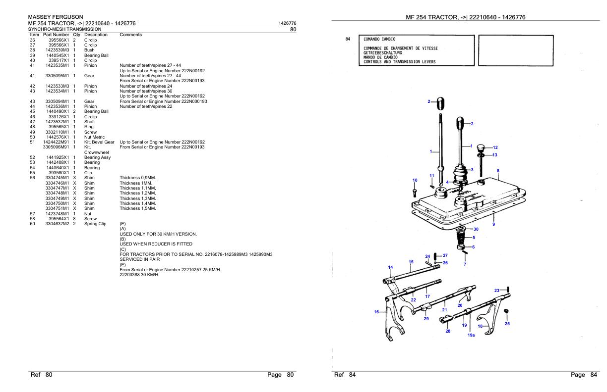 Massey Ferguson MF 254 Tractor Parts Catalog 1426776