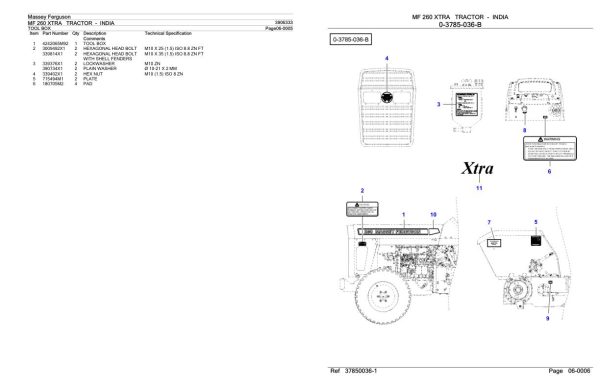 Massey Ferguson MF 260 XTRA Tractor Parts Catalog 3906333