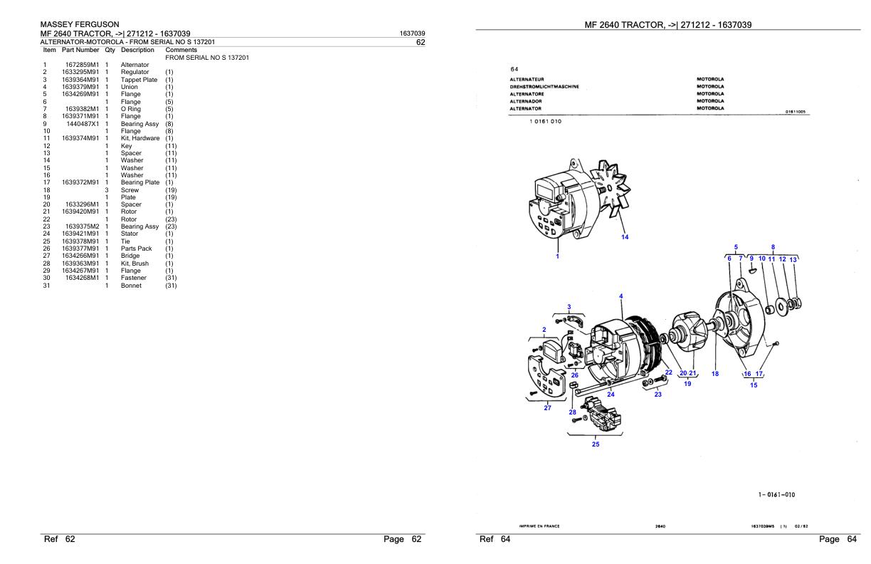 Massey Ferguson MF 2640 Tractor Parts Catalog 1637039