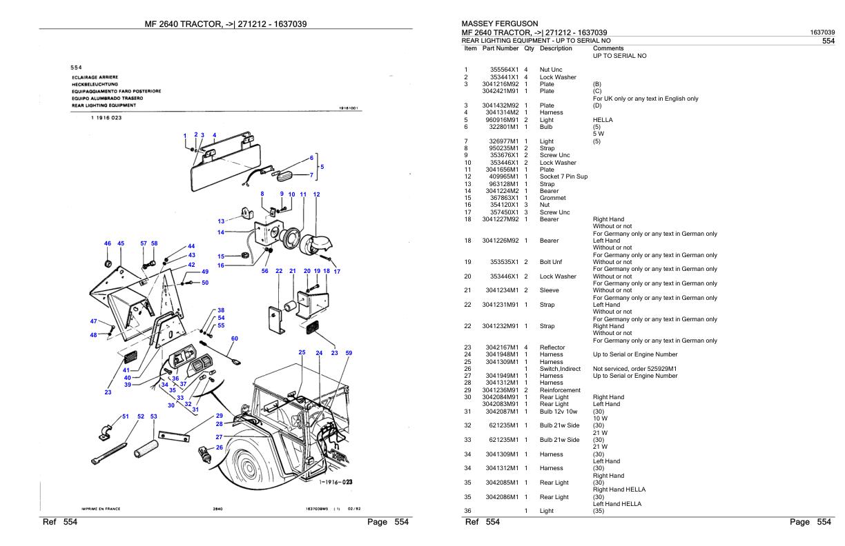 Massey Ferguson MF 2640 Tractor Parts Catalog 1637039