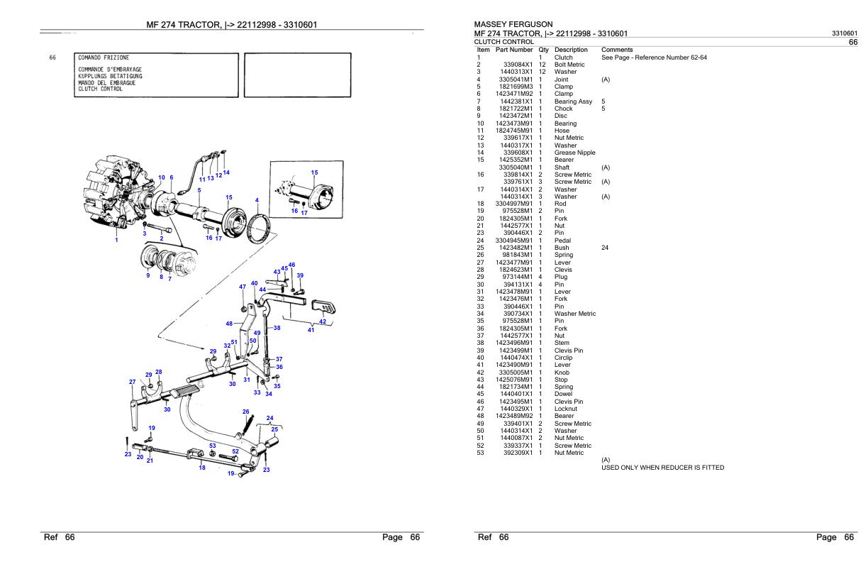 Massey Ferguson MF 274 Tractor Parts Catalog 3310601