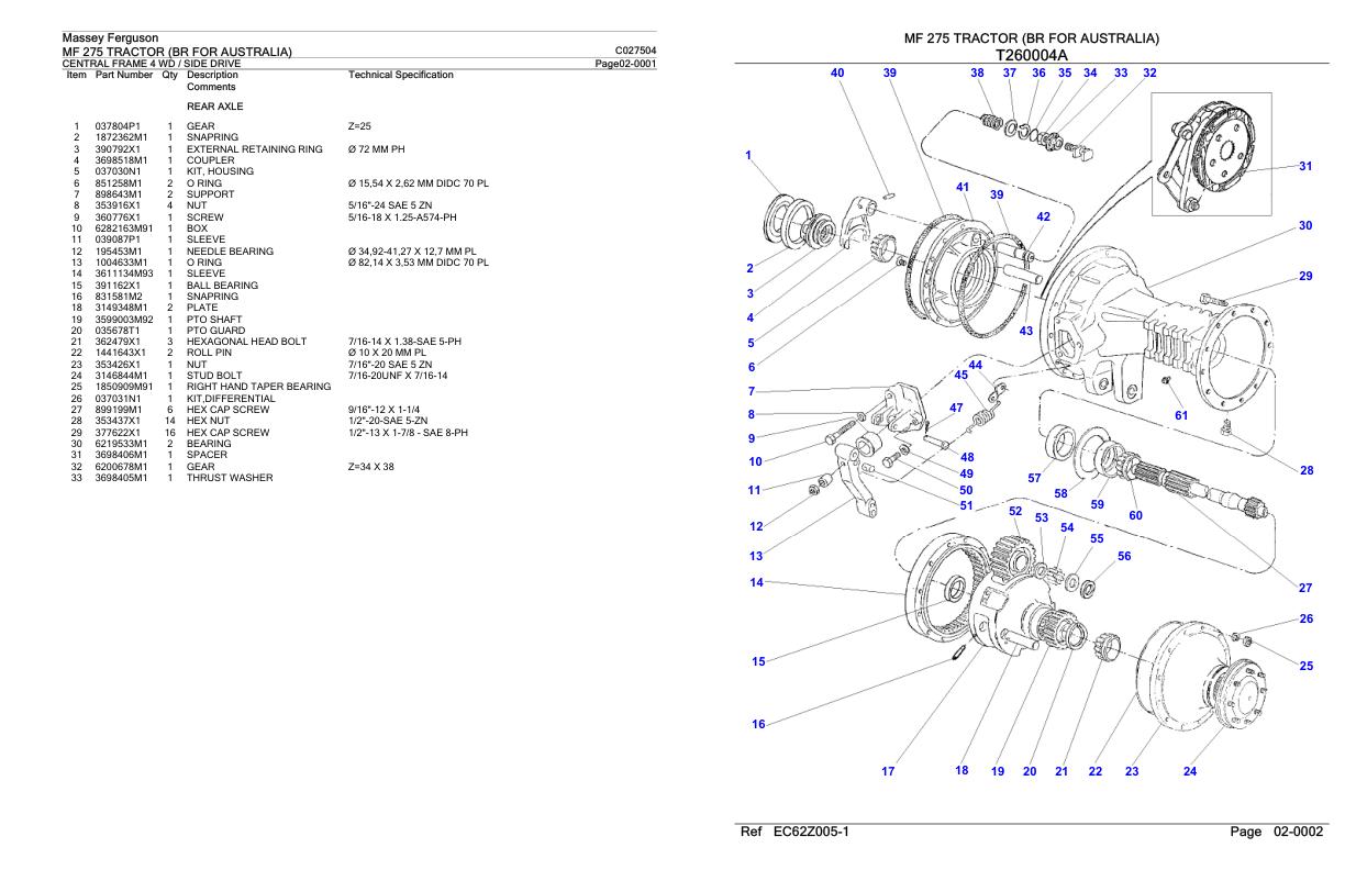 Massey Ferguson MF 275 Tractor Parts Catalog C027504