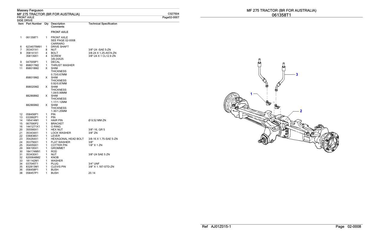 Massey Ferguson MF 275 Tractor Parts Catalog C027504