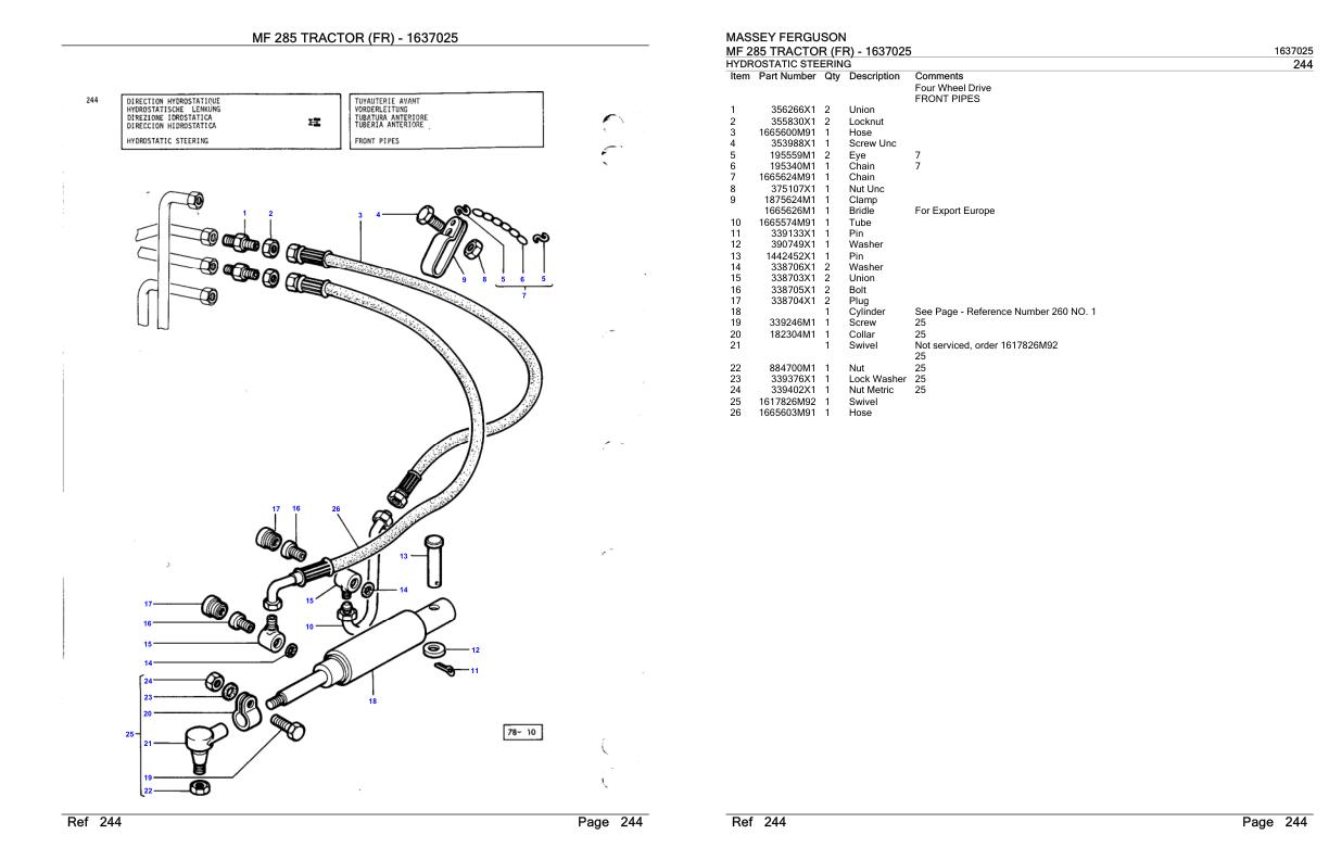 Massey Ferguson MF 285 Tractor Parts Catalog 1637025
