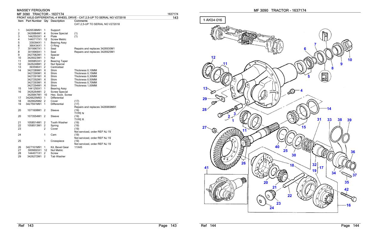 Massey Ferguson MF 3090 Tractor Parts Catalog 1637174
