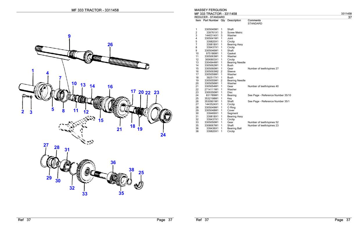 Massey Ferguson MF 333 Tractor Parts Catalog 3311458