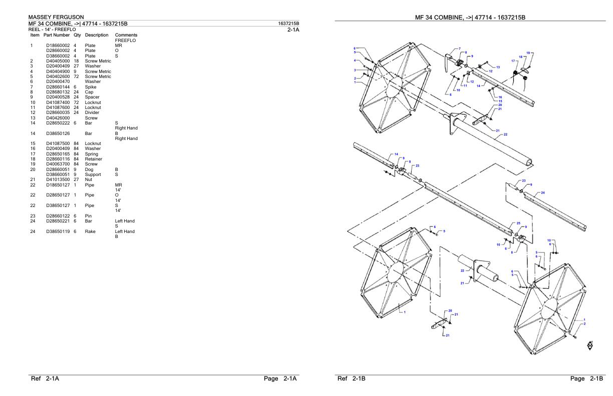 Massey Ferguson MF 34 Combine Parts Catalog 1637215B