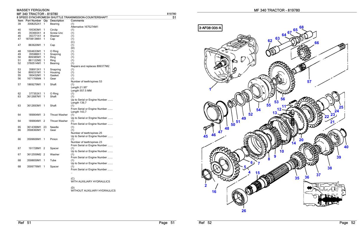 Massey Ferguson MF 340 Tractor Parts Catalog 819780