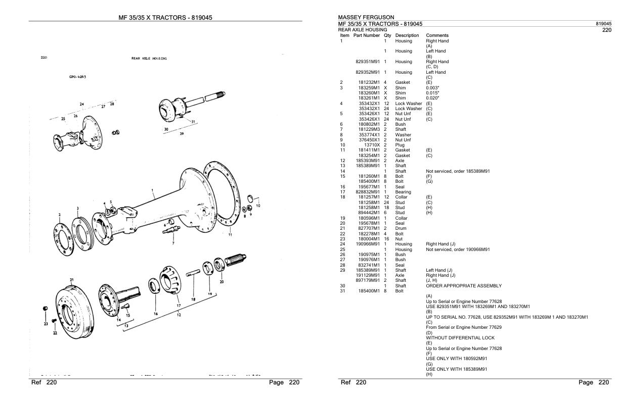 Massey Ferguson MF 35 X Tractor Parts Catalog 819045