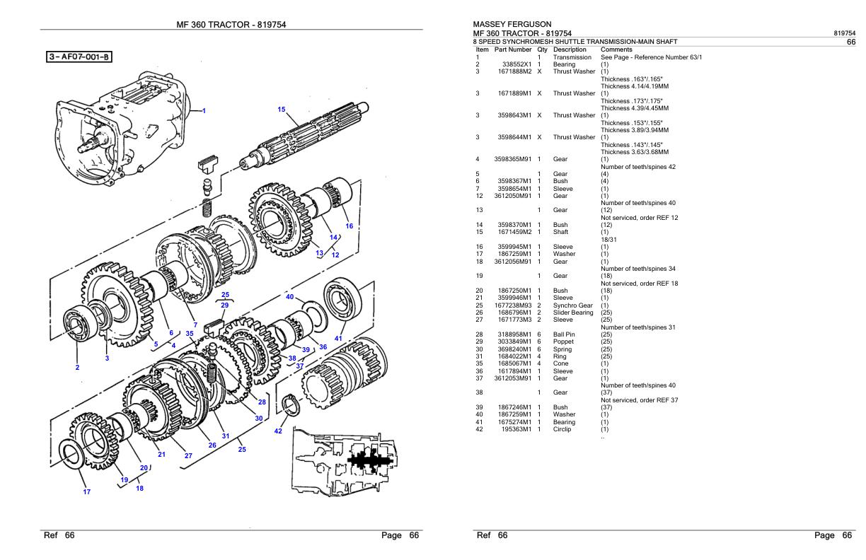 Massey Ferguson MF 360 Tractor Parts Catalog 819754