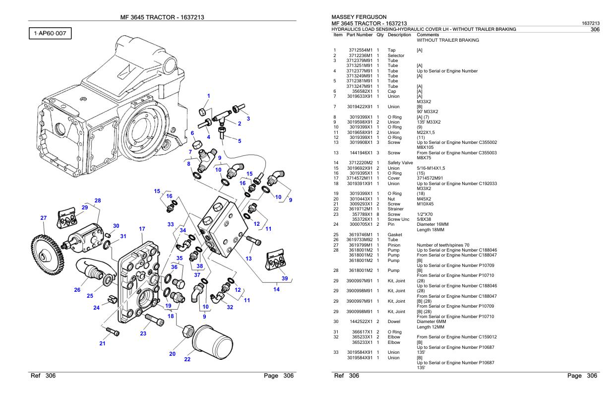 Massey Ferguson MF 3645 Tractor Parts Catalog 1637213