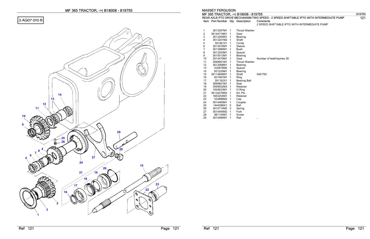 Massey Ferguson MF 365 Tractor Parts Catalog 819755