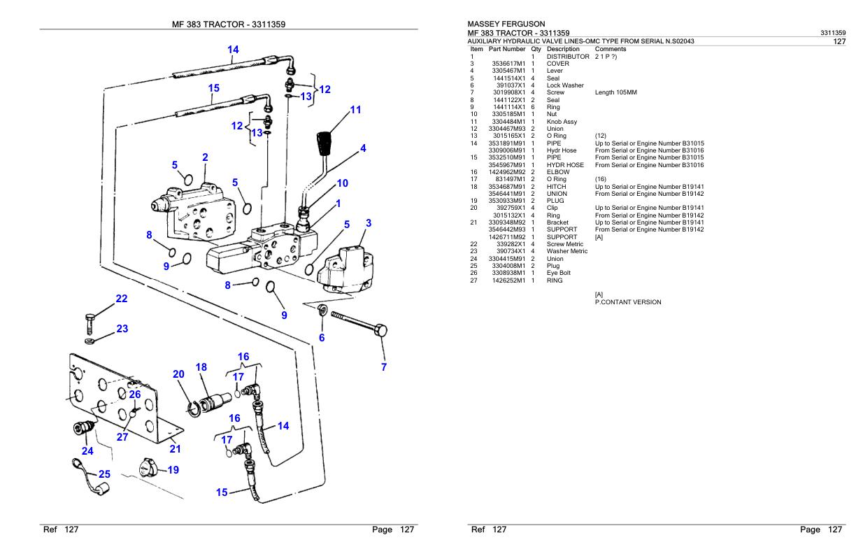 Massey Ferguson MF 383 Tractor Parts Catalog 3311359