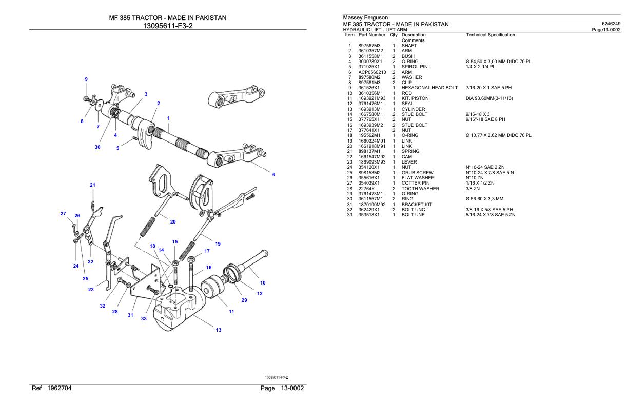 Massey Ferguson MF 385 Tractor Parts Catalog 6246249