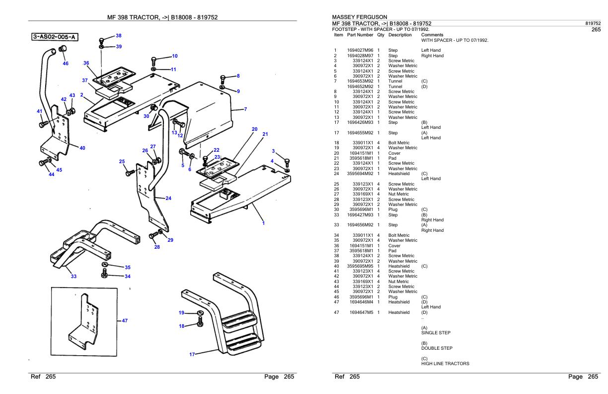 Massey Ferguson MF 398 Tractor Parts Catalog 819752