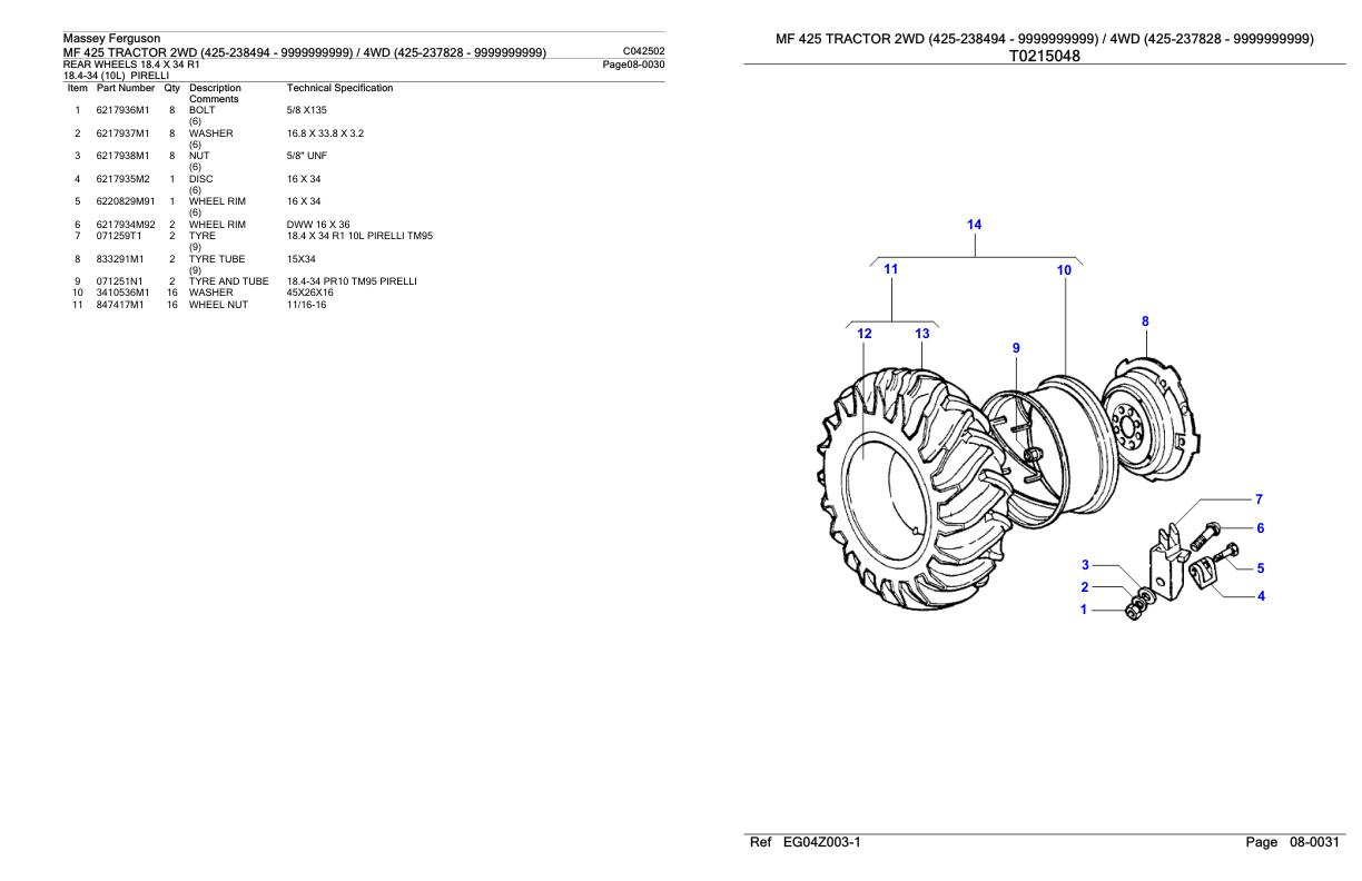 Massey Ferguson MF 425 Tractor Parts Catalog C042502