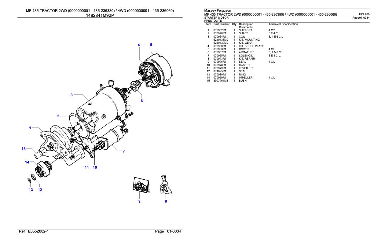 Massey Ferguson MF 435 Tractor Parts Catalog CPE435