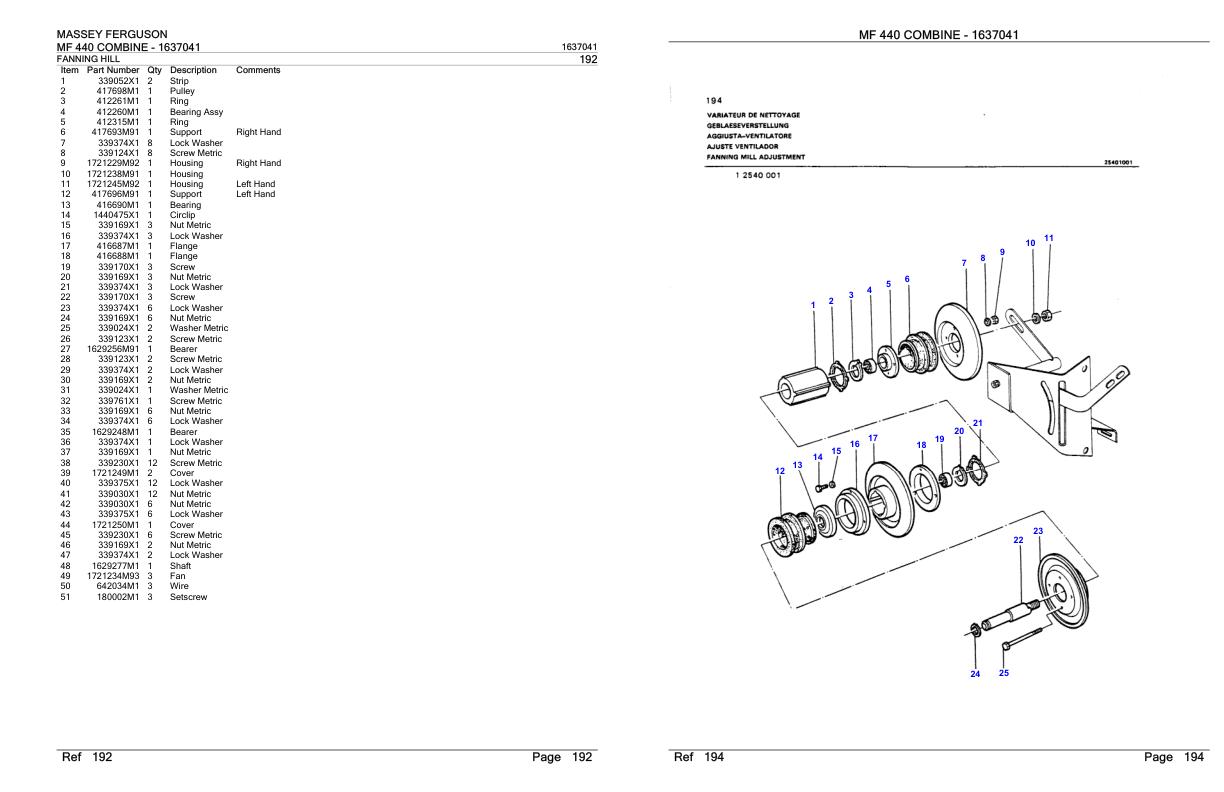 Massey Ferguson MF 440 Combine Parts Catalog 1637041