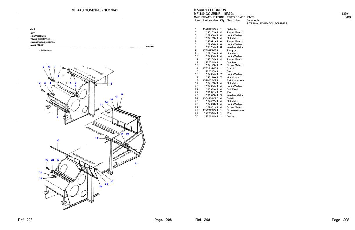 Massey Ferguson MF 440 Combine Parts Catalog 1637041