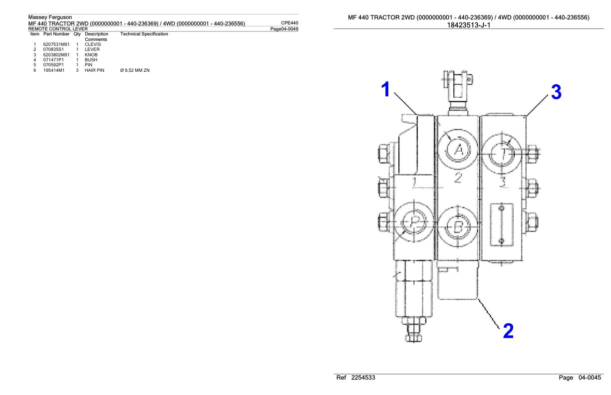 Massey Ferguson MF 440 Tractor Parts Catalog CPE440