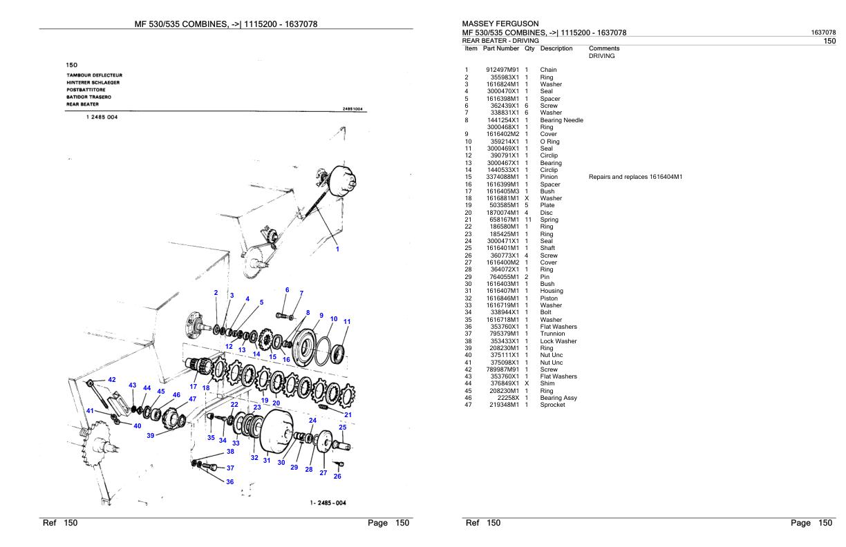 Massey Ferguson MF 530 535 Combine Parts Catalog 1637078