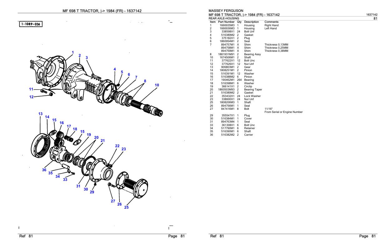 Massey Ferguson MF 698 T Tractor Parts Catalog 1637142