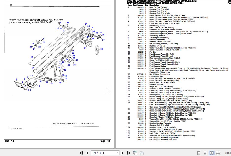 New Idea Gathering Unit 305 319 Parts Catalog 986345