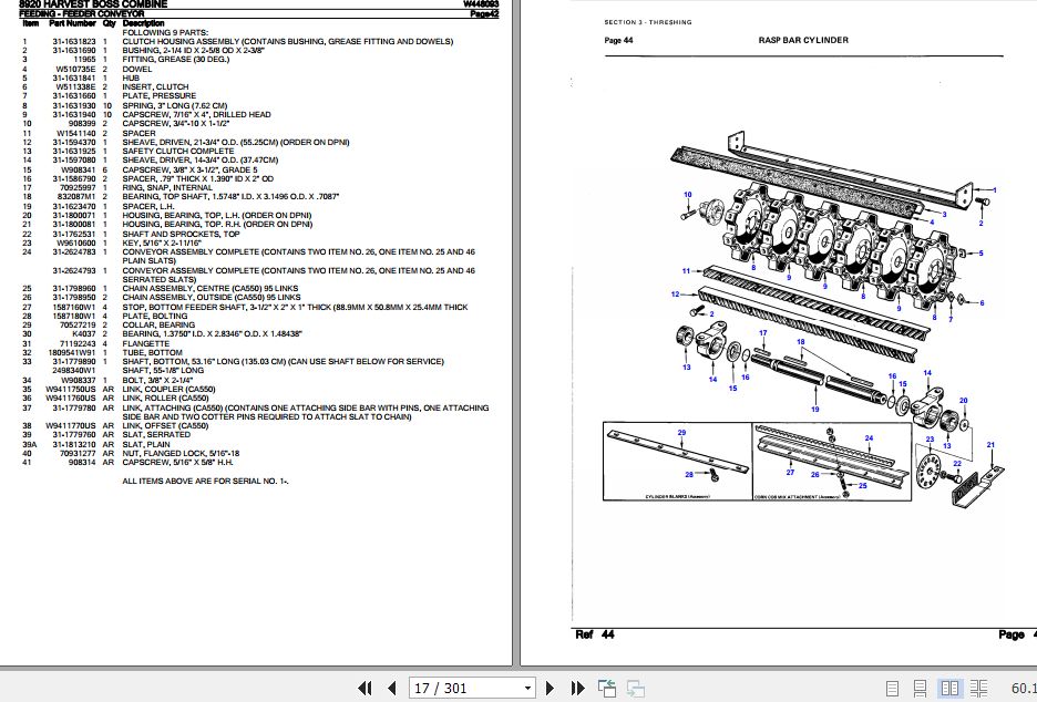 New Idea Harvest Boss Combine 8920 Parts Catalog W448093