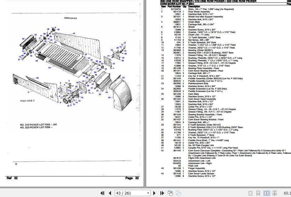 New Idea One Row Snapper 309 One Row Picker 310 323 Parts Catalog 986346