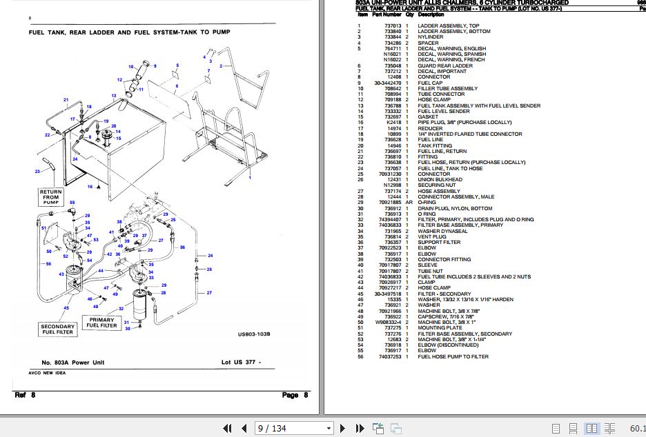New Idea Uni-Power Unit 803A Parts Catalog 986321