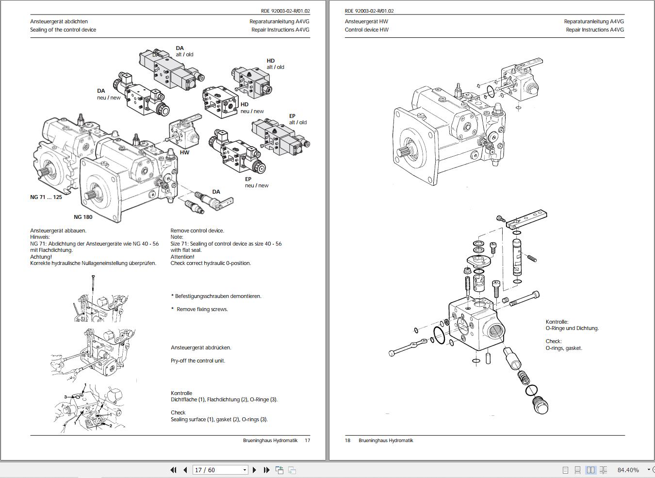 Rexroth A4VG71 to A4VG180 Series 32 Repair Manual RDE92003-02-R DE EN