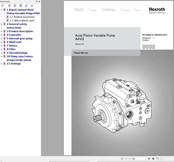 Rexroth Axial Piston Variable Pump A4VG Series 40 Repair Manual