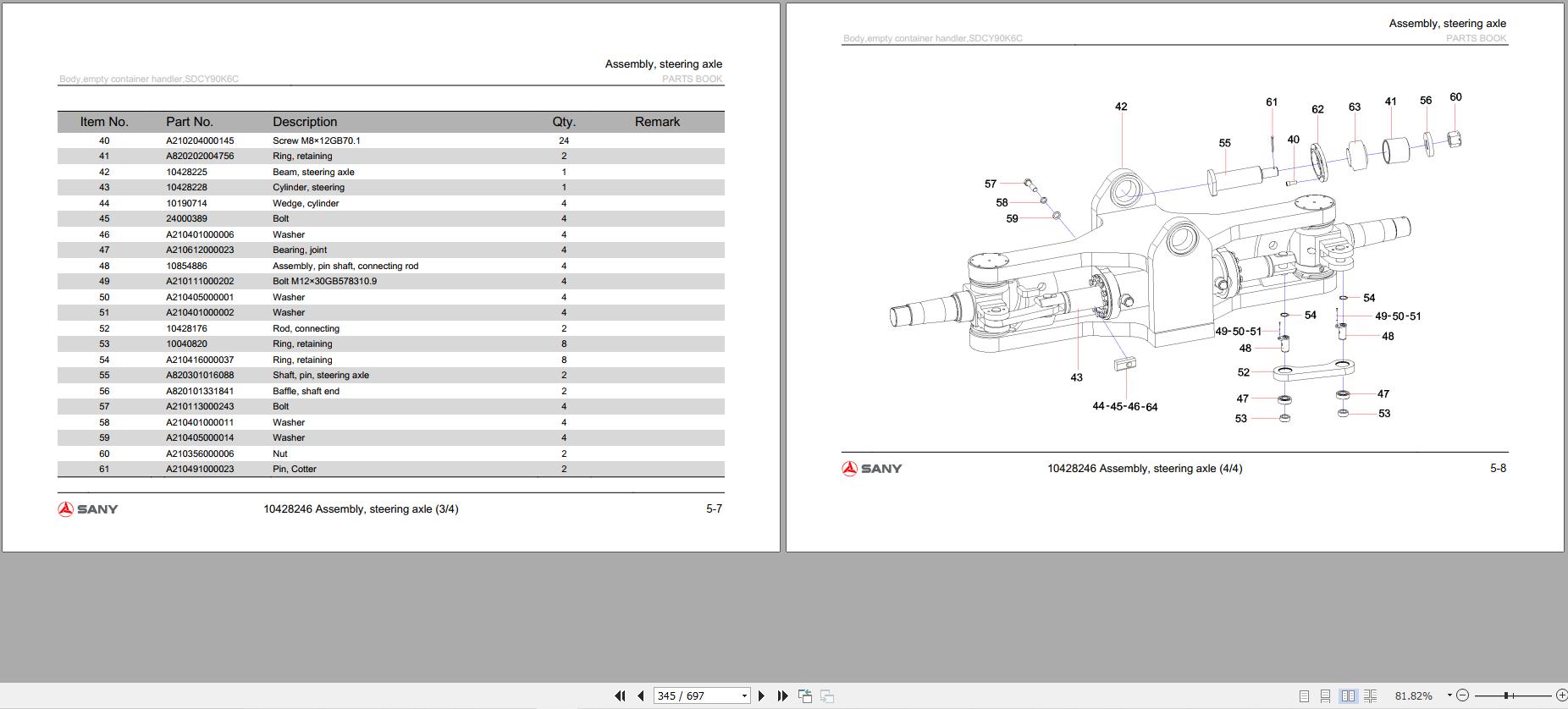 Sany Container Handler SDCY90K6C Parts Catalog 14DG96000040