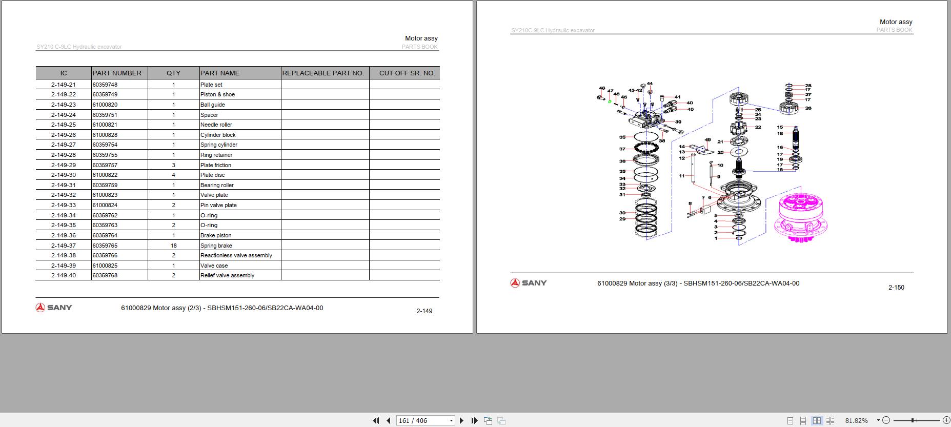 Sany Hydraulic Excavator SY215C-9LC Parts Catalog