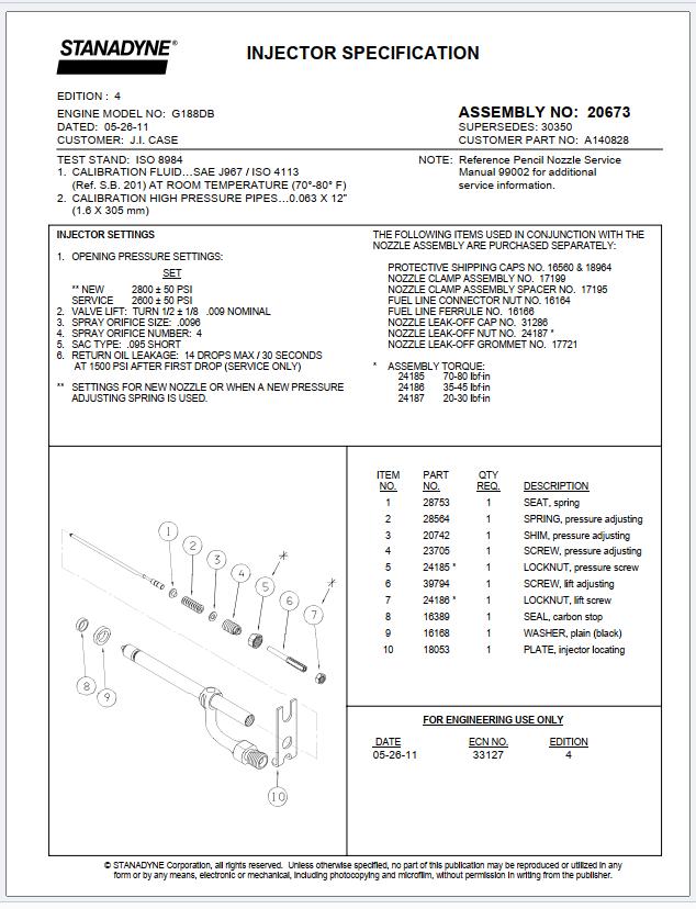 Stanadyne SSI8 2023 Injection Pump Specification Part Manual