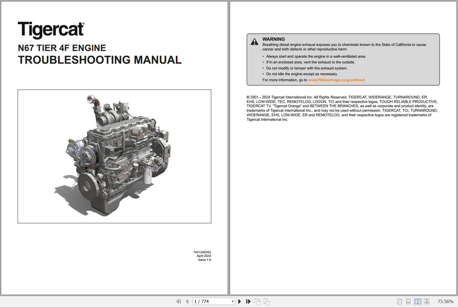 Tigercat FPT Engine N67 Tier 4F Troubleshooting Manual 74312AENG