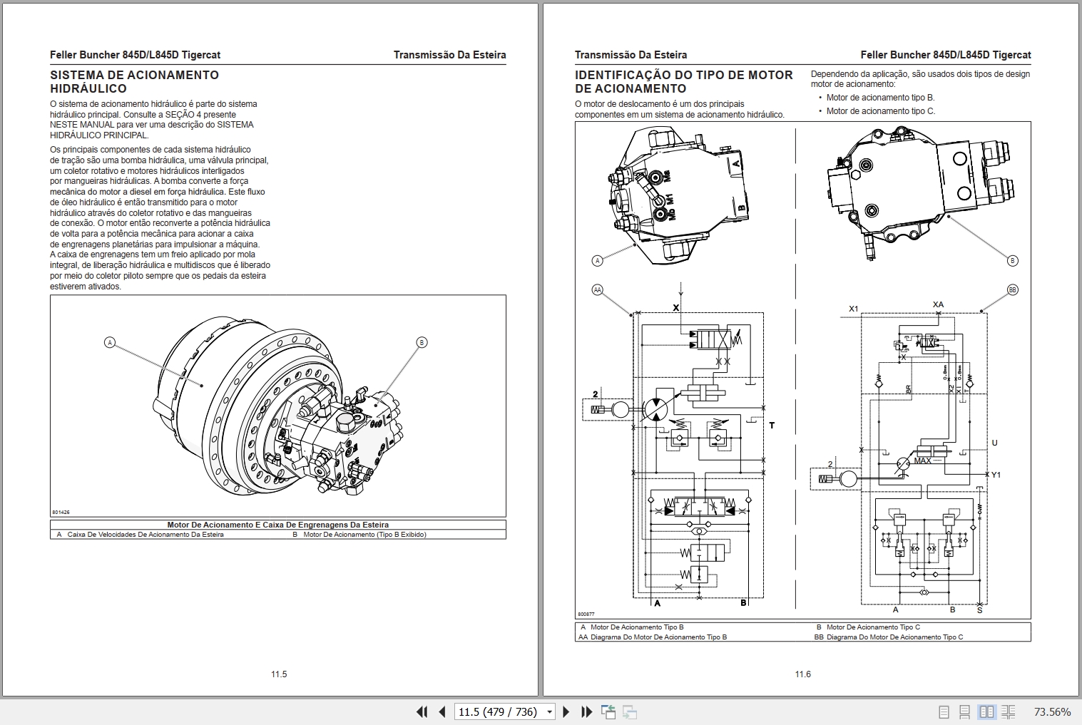 Tigercat Feller Buncher 845D L845D Service Manual 43288APOR
