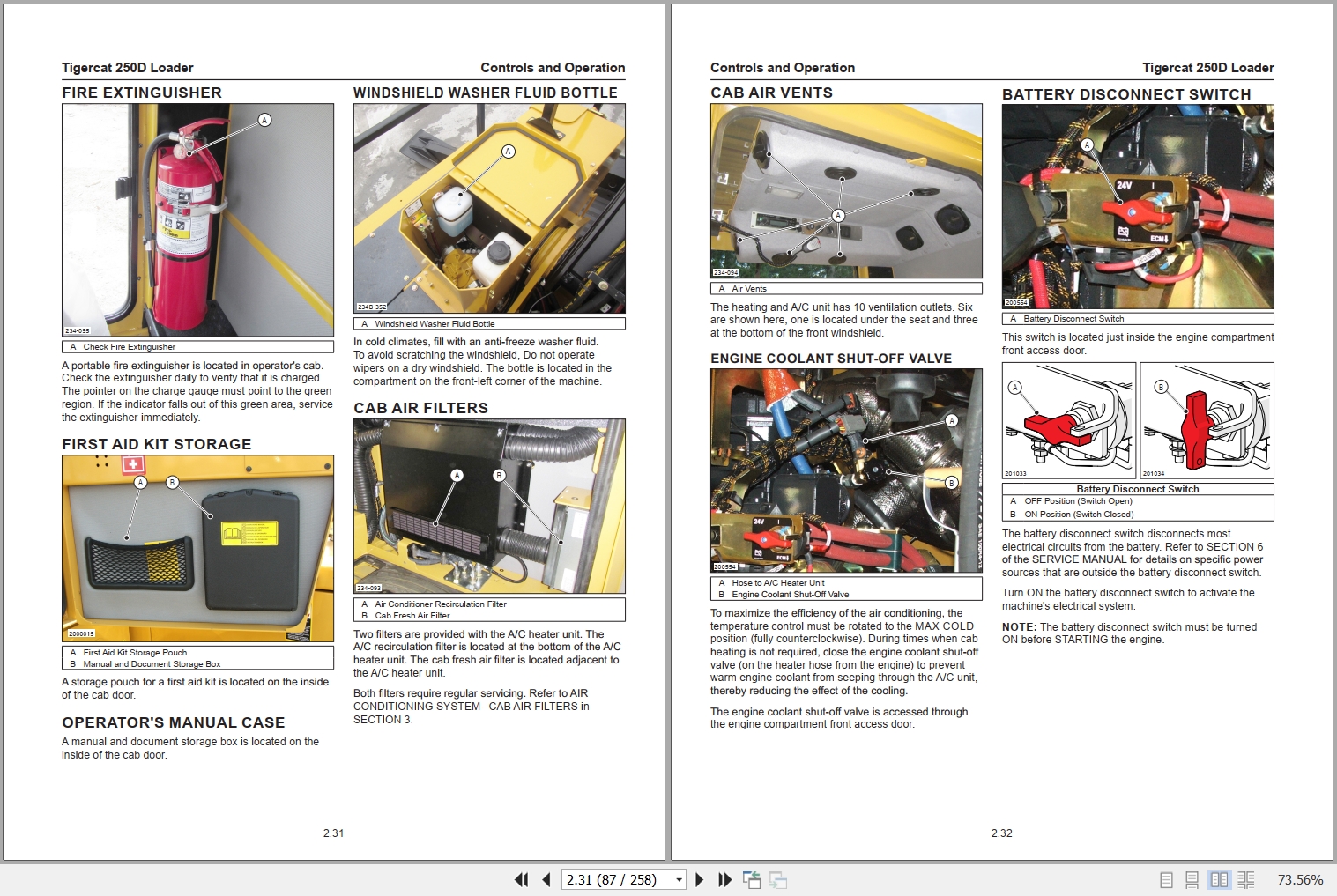 Tigercat Loader 250D Operators Manual 71138AENG